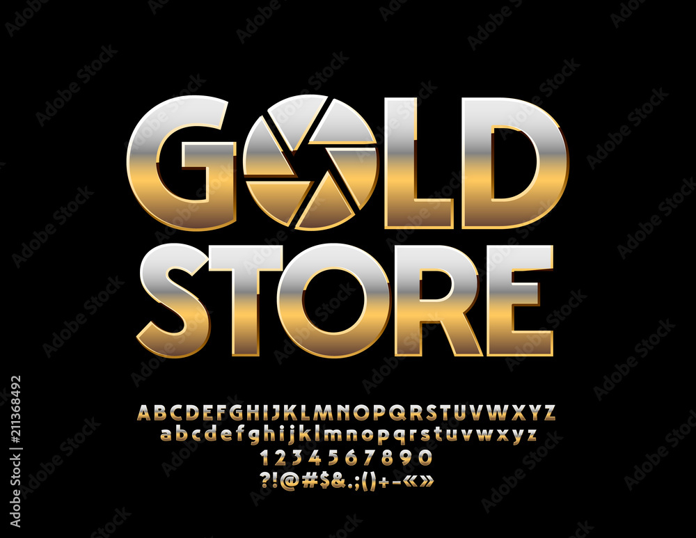Vector Fantastic Gold Store Logo. Luxury reflective Font. Chic Metallic ...