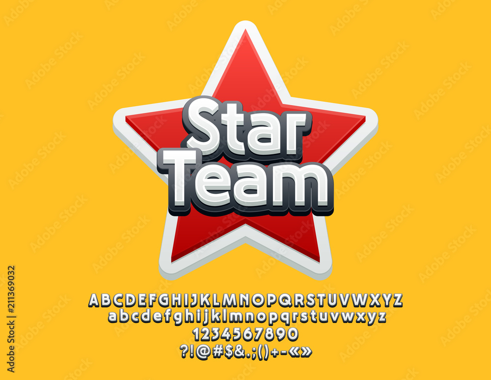 Bright Colorful Logo with text Star Team. Vector Alphabet letters ...