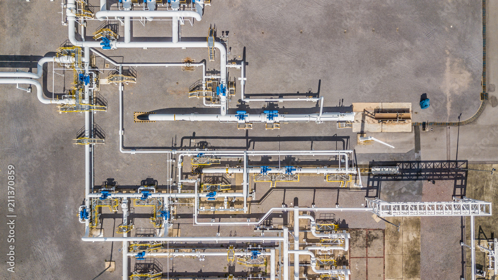 Aerial top view natural gas pipeline, gas industry, gas transport ...