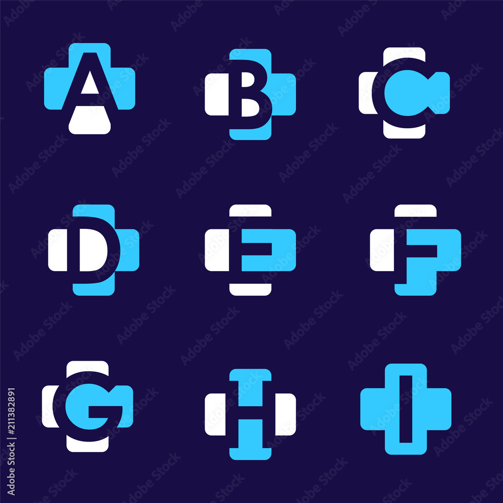 Medical Cross Alphabet letters set logo element. Corporate branding ...