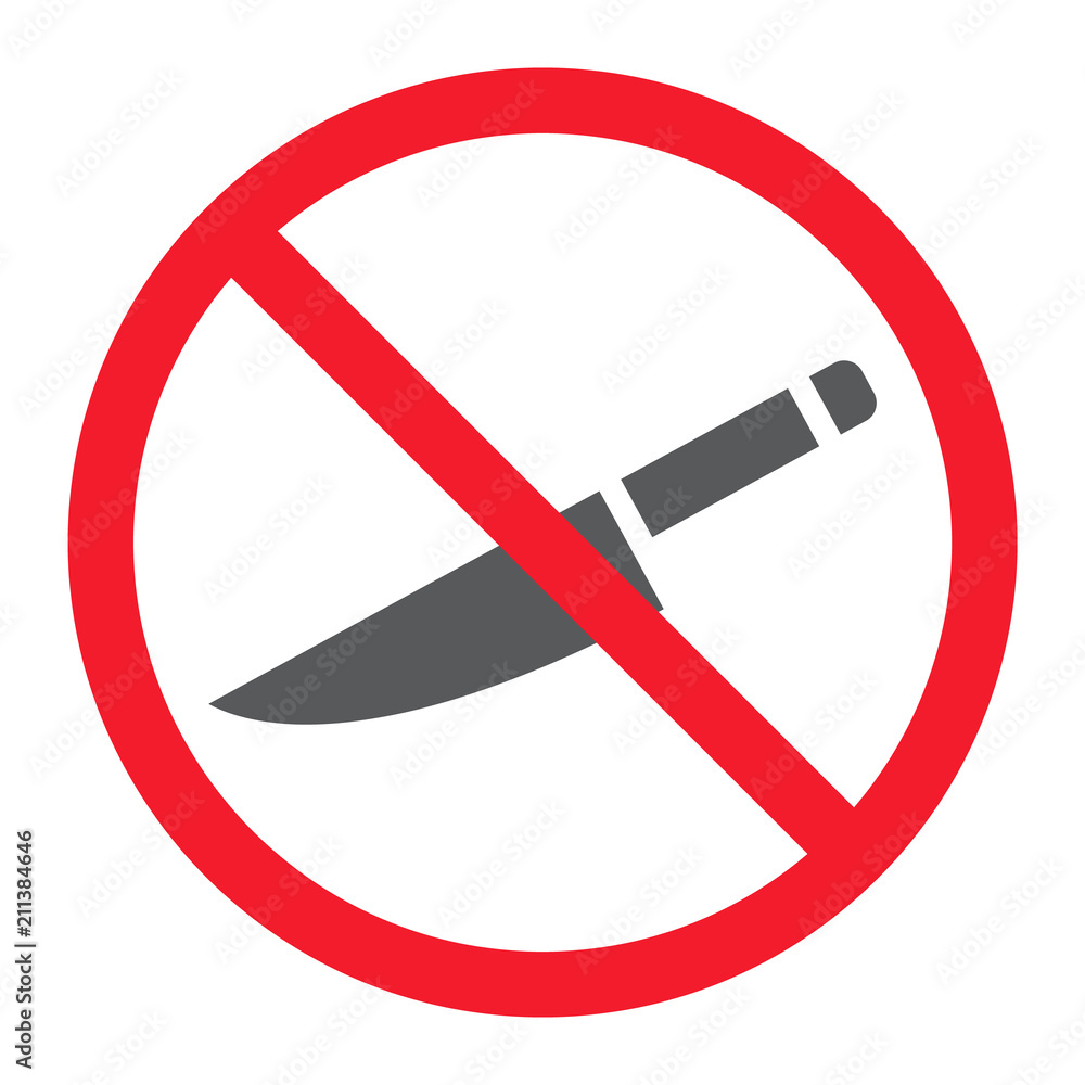 No sharp glyph icon, prohibition and forbidden, no knife sign vector ...