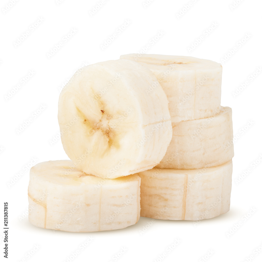 banana slice isolated on white background, clipping path, full depth of ...