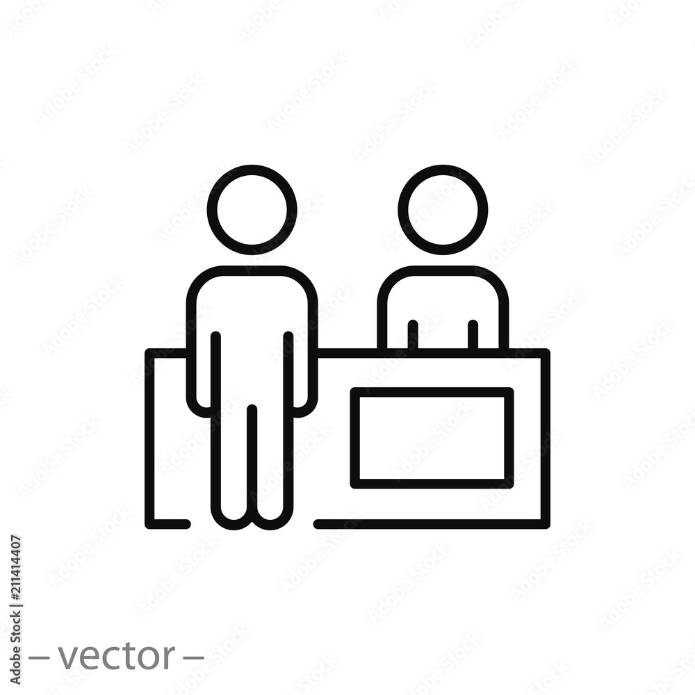 reception icon, customer service desk line sign - vector illustration ...
