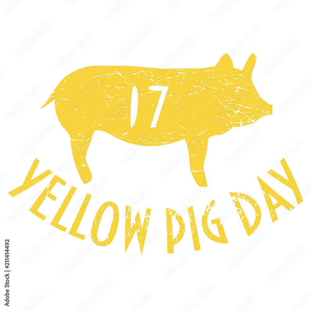 Yellow Pig Day Vector Illustration. Yellow Pig Silhouette and Prime ...
