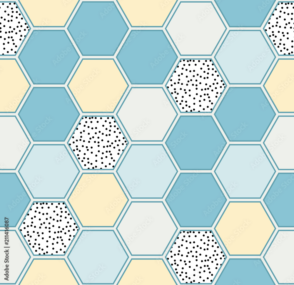 Seamless pattern of hexagon shapes in pastel colors. Vector honeycomb background Stock Vector ...
