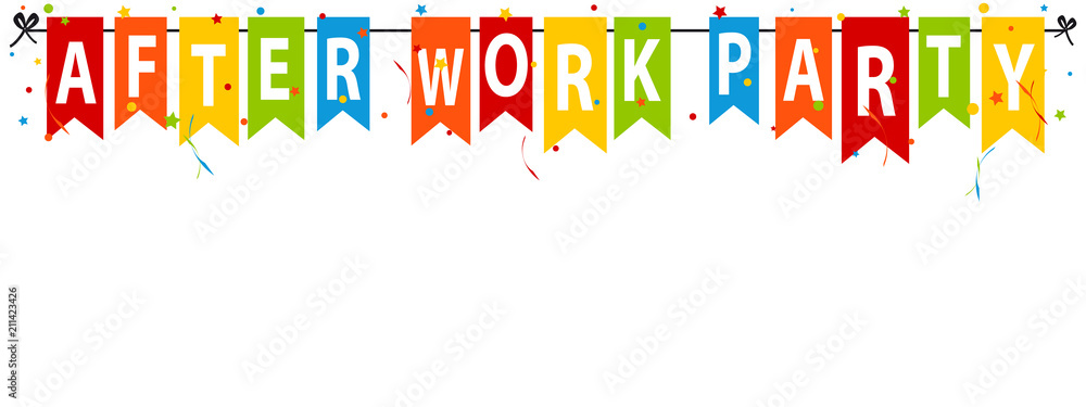 After Work Party - Colorful Flags With Confetti And Streamers - Vector ...