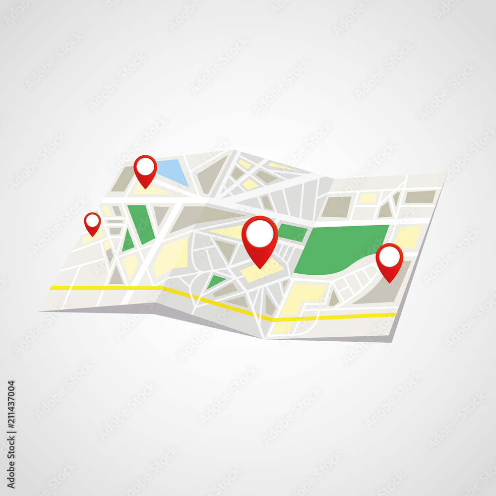 Folded Map with Point Markers, Vector, Illustration, Eps File Stock ...