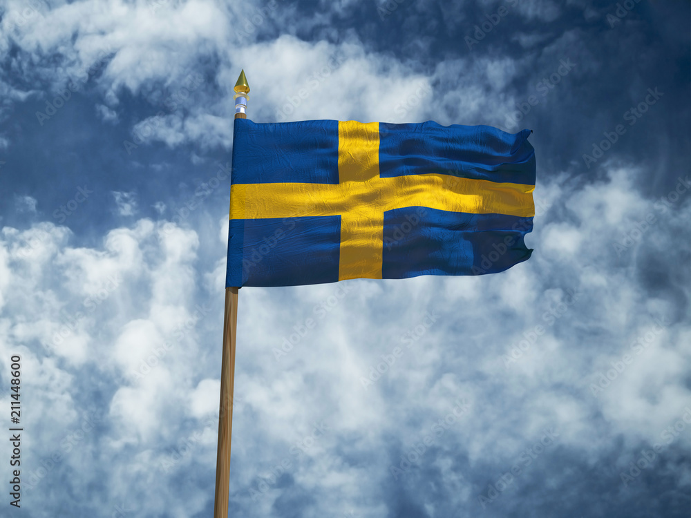 Sweden flag Silk waving flag of Sweden made transparent fabric with ...