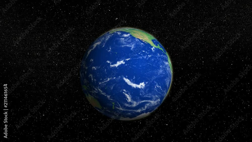 Realistic Earth Rotating on black space with stars background. Globe ...