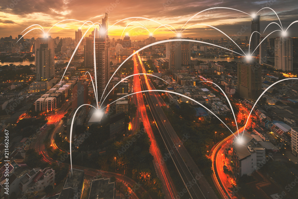 Network and Connection city Stock Photo | Adobe Stock