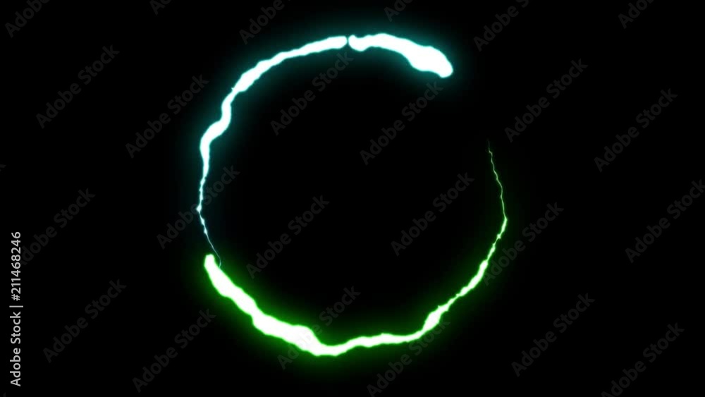 loopable animated BLUE GREEN Lightning bolts round flight strike on ...