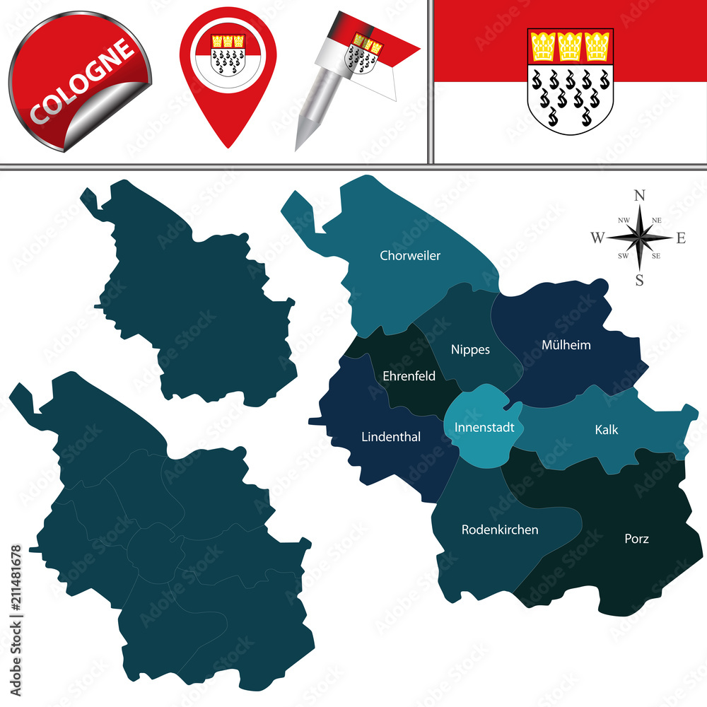 Map of Cologne, Germany Stock Vector | Adobe Stock