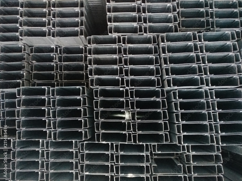 Rectangular metal pipes.Carbon steel tube section.Stainless steel ...