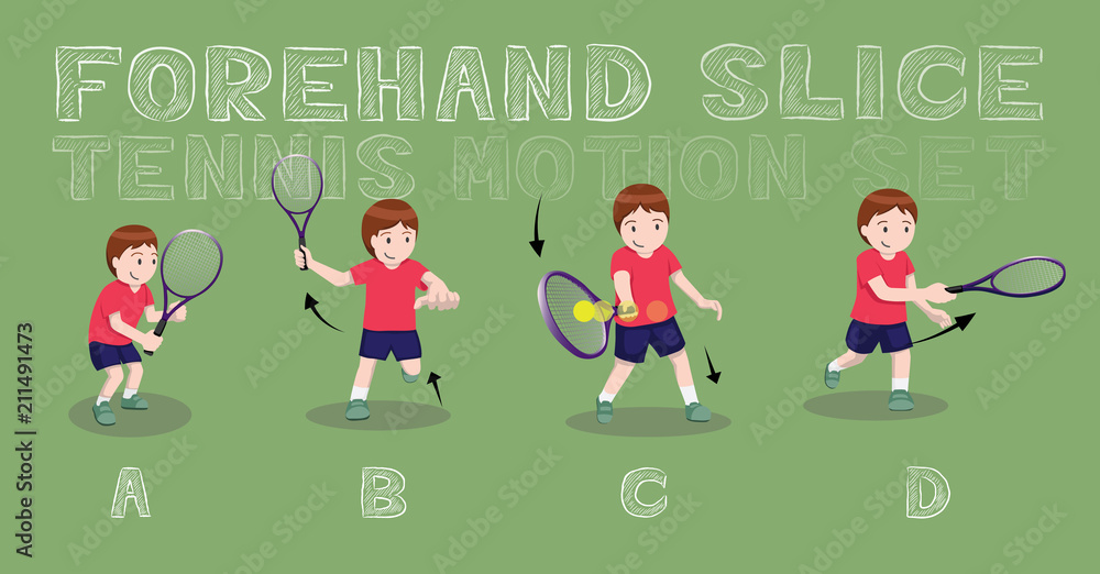 Tennis Motion Forehand Slice Boy Vector Illustration Stock Vector ...