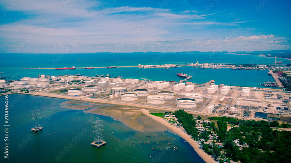 Aerial view of oil industry business fuel storage factory area of the ...