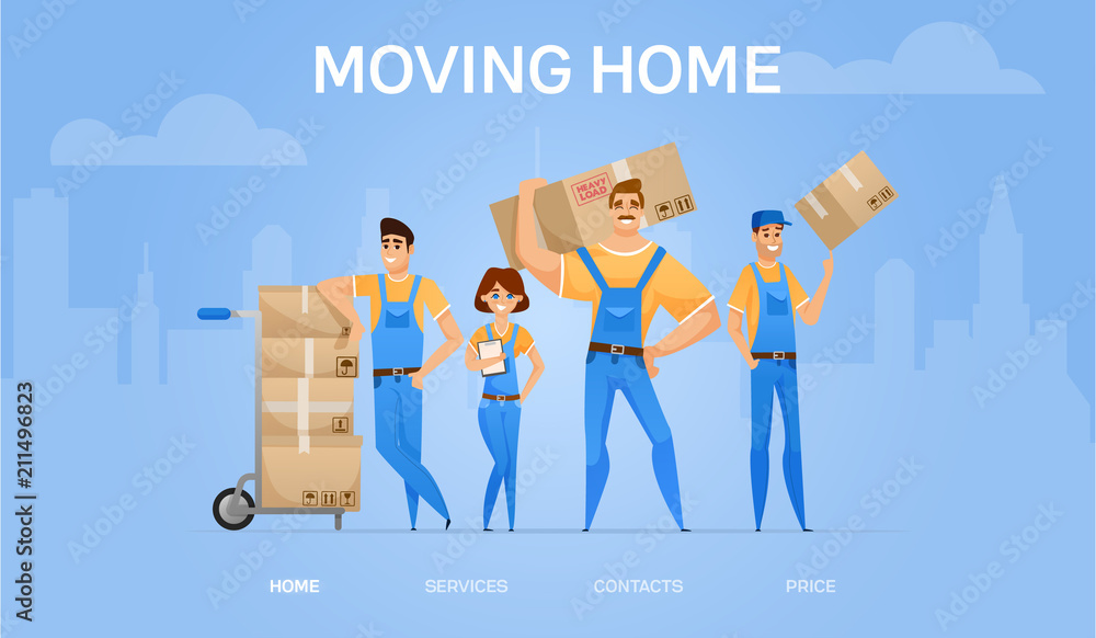 Cartoon loaders movers team Stock Vector | Adobe Stock