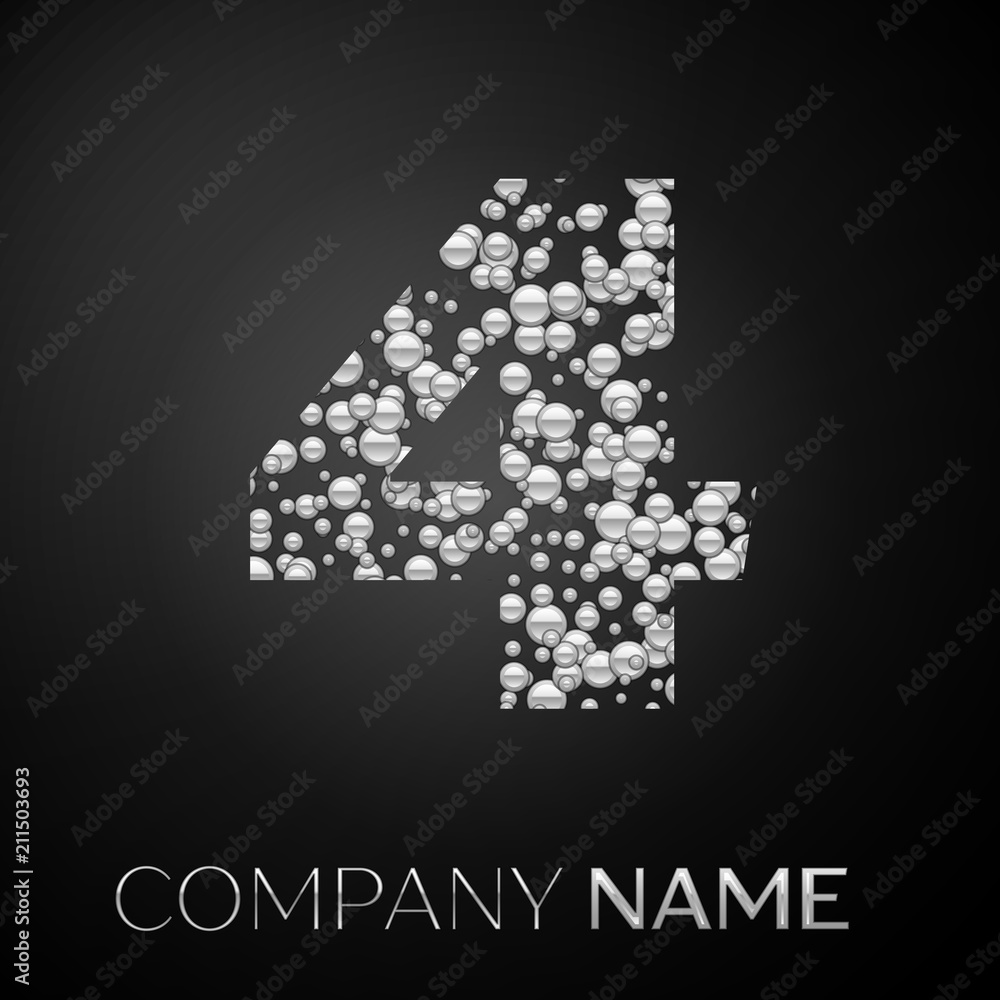Number Four logo silver dots. Alphabet logotype with abstract silver ...
