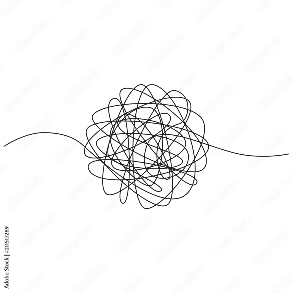 Hand drawn tangle of tangled thread. Sketch spherical abstract scribble ...