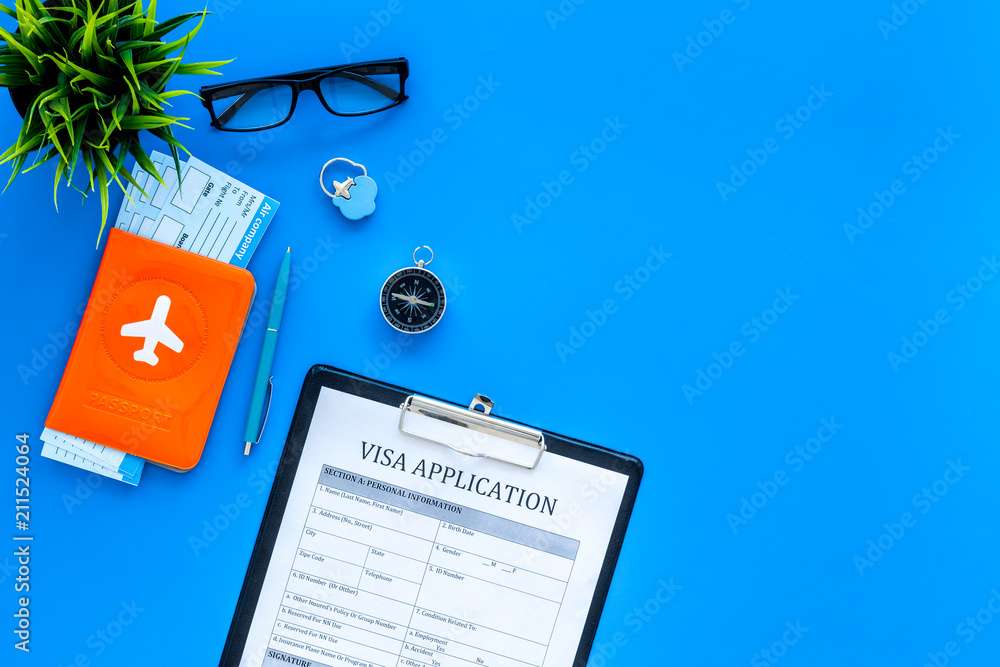 Planning vacation. Visa prosessing. Airplane tickets near passport ...