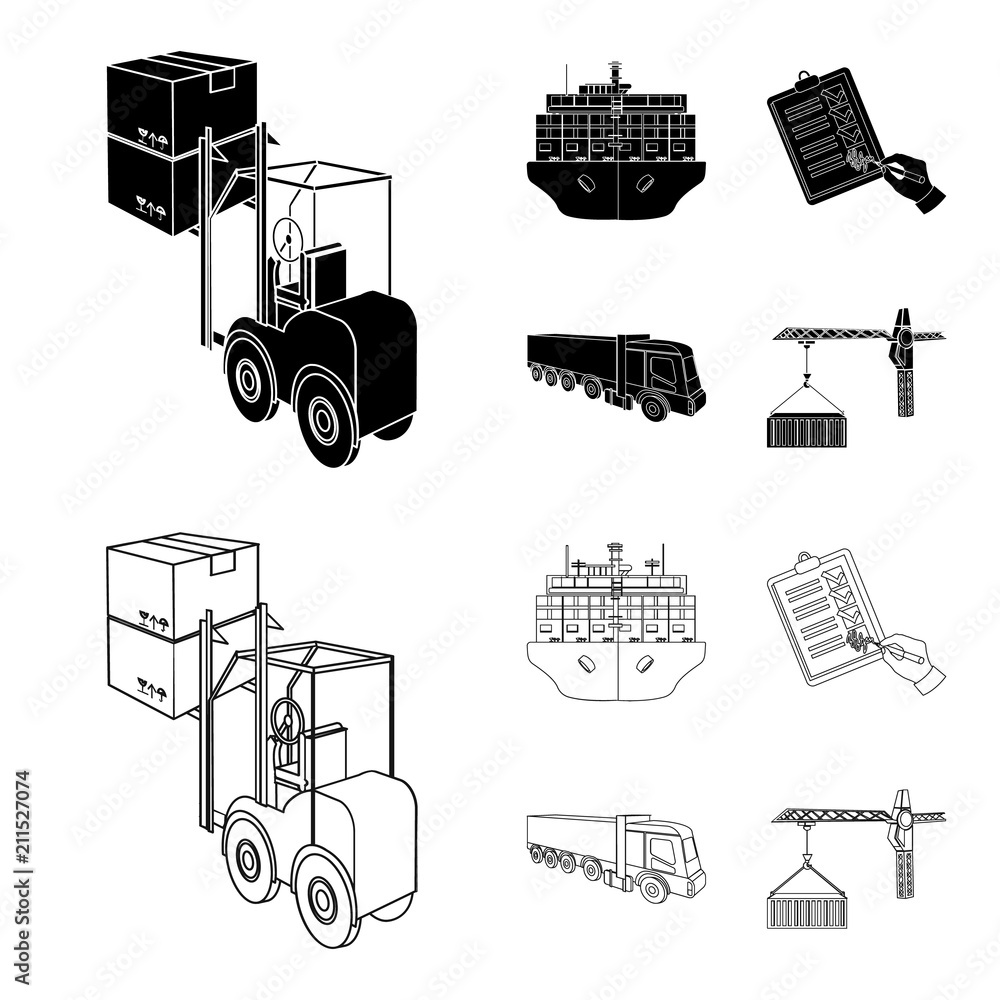 Sea freight, signature of delivery documents, truck, tower crane with a ...