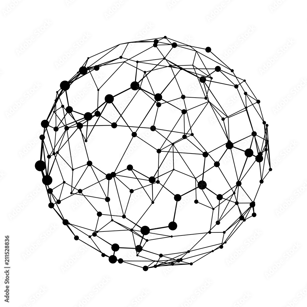 Big data visualization. HUD wireframe mesh sphere with dot and lines. Analysis of information ...