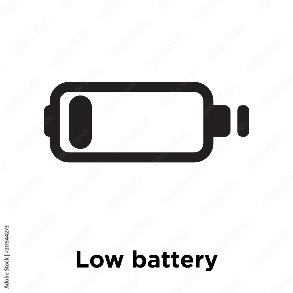 Low battery icon vector sign and symbol isolated on white background ...