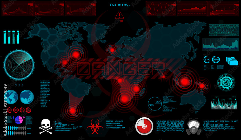 GUI. World Virus in HUD style. The Spreading Virus on The World Map ...