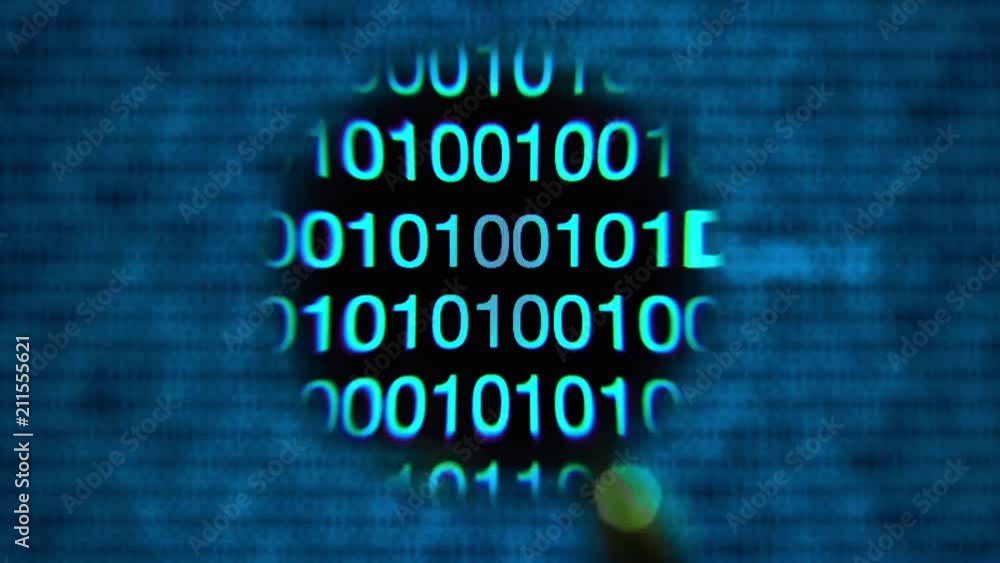 Magnifying glass moving left to right over computer screen with blue ...