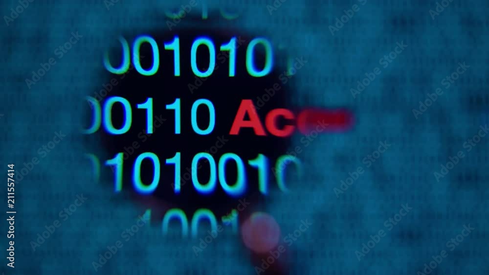 Magnifying glass moving left to right over computer screen with blue ...