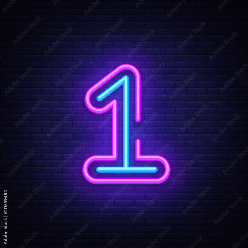 Number One symbol neon sign vector. First, Number One template neon ...