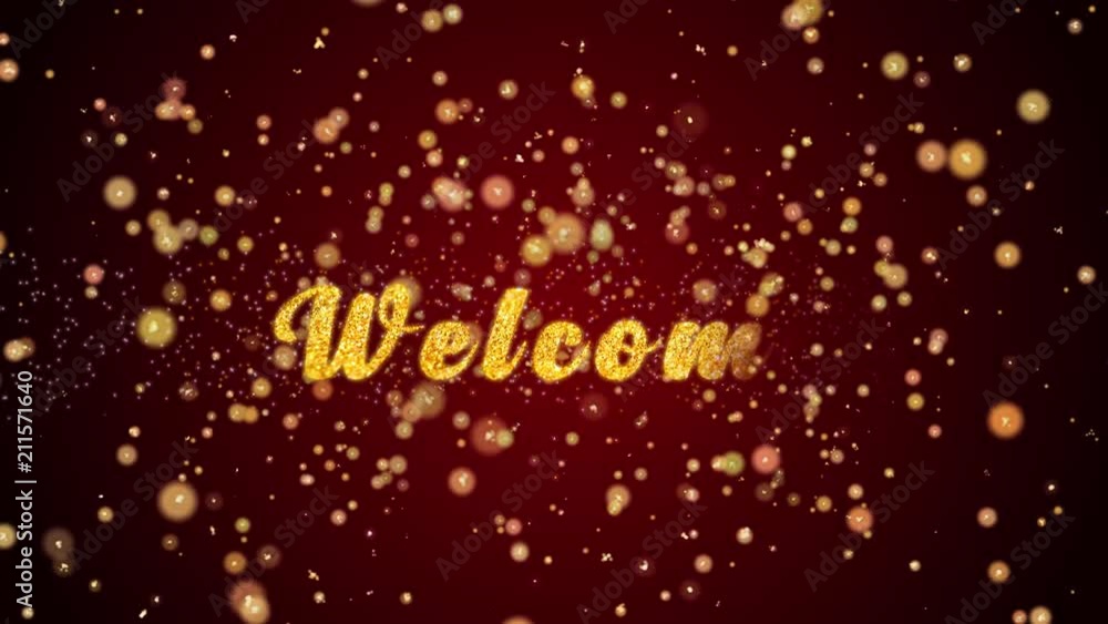 Welcome Greeting Card text with sparkling particles shiny background ...