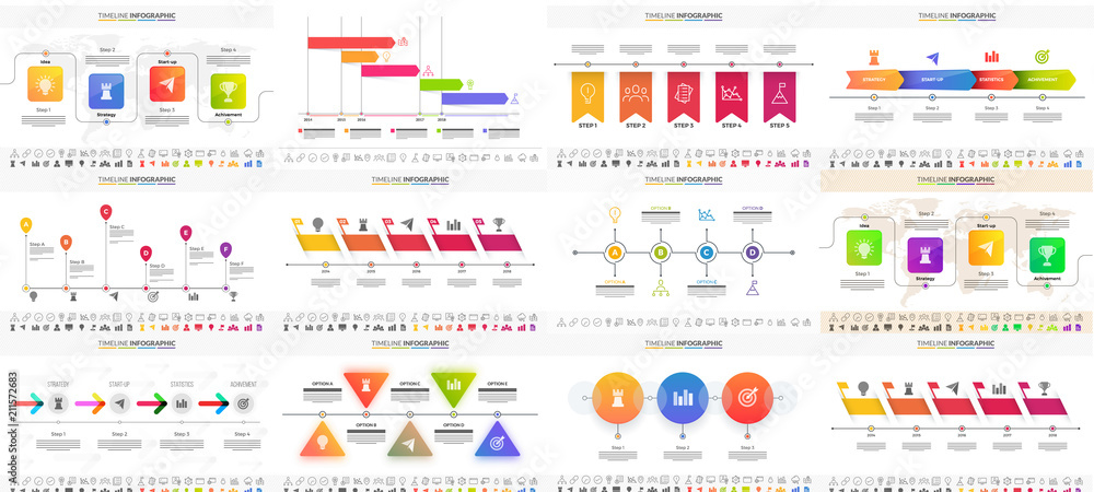 Vector illustration of colorful Timeline Infographic set can be used ...