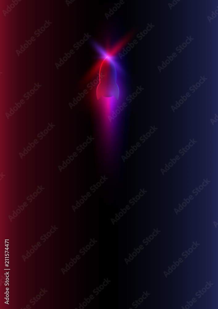 Rocket light neon colorful red blue Vector and illustration flying ...