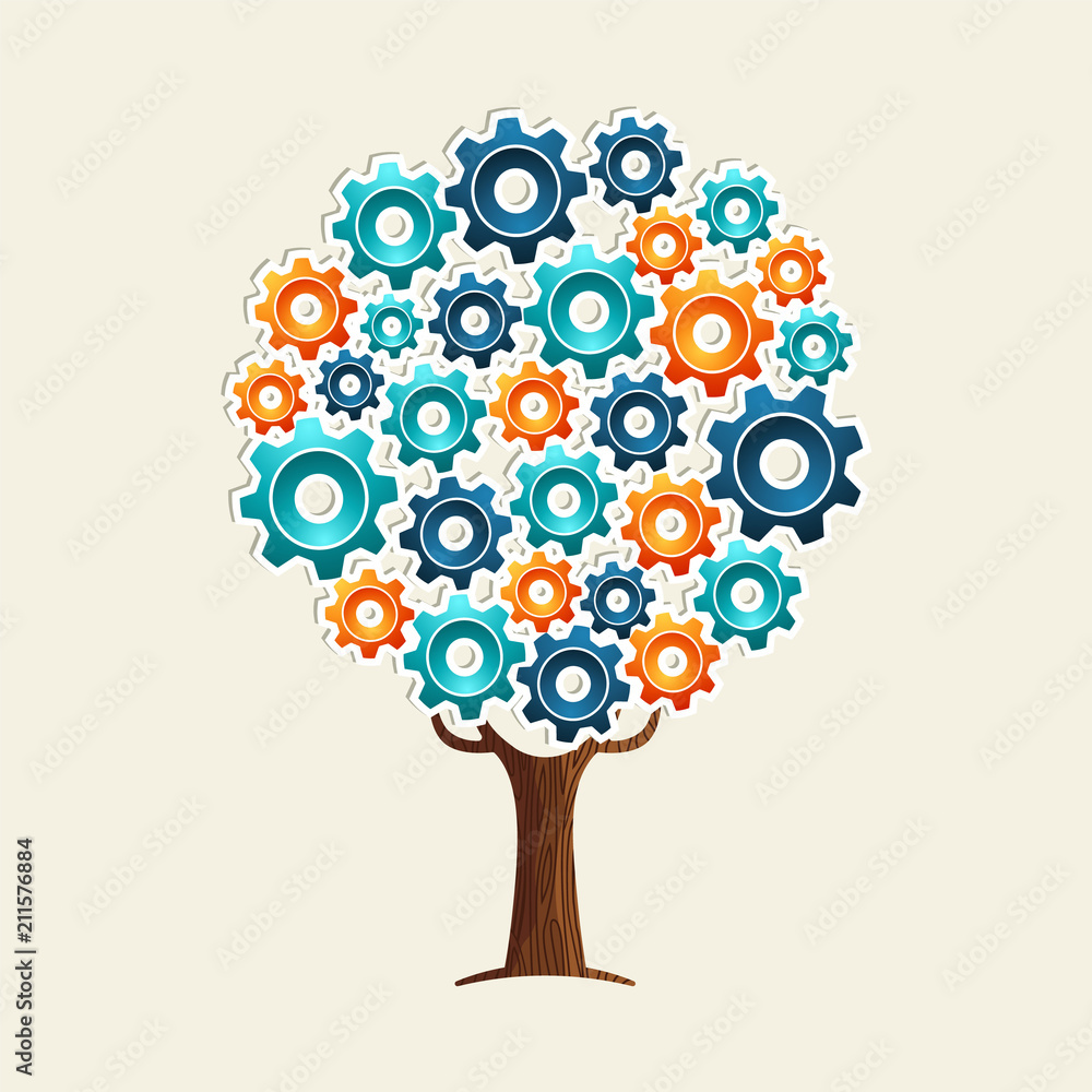 Cog wheel tree concept for teamwork solution Stock Vector | Adobe Stock