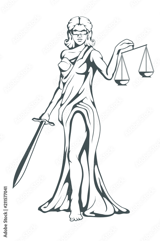 Themis - Ancient Greek goddess of justice. Hand drawn scales of justice ...