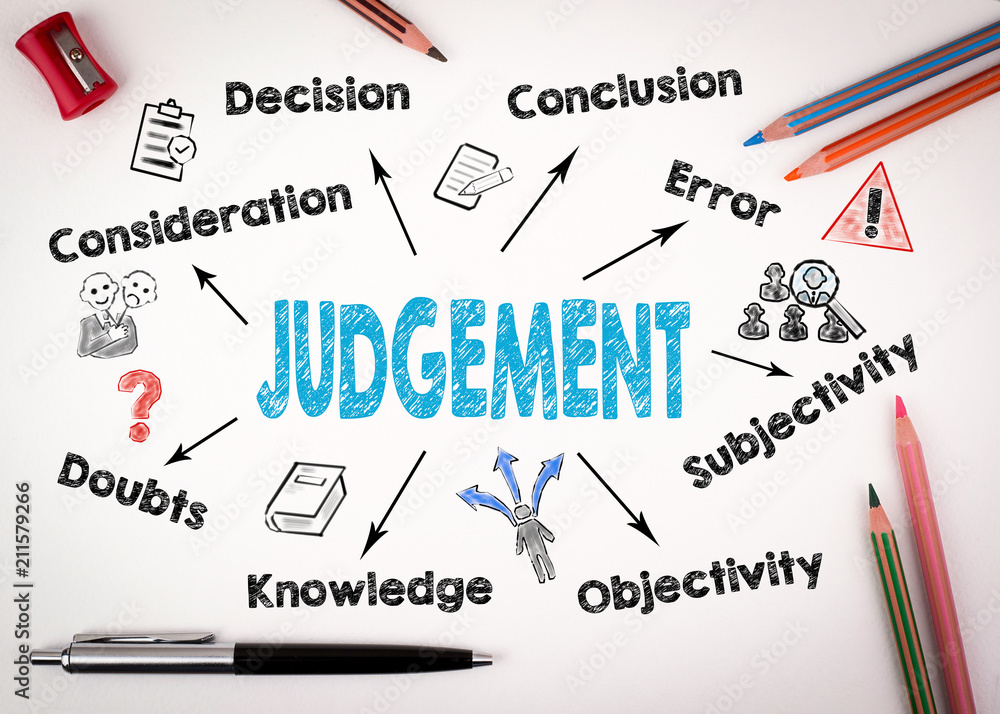 Judgement, Law and justice concept. Chart with keywords and icons on ...