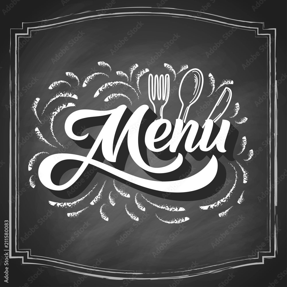 Menu hand lettering, brush calligraphy on vintage black chalkboard ...