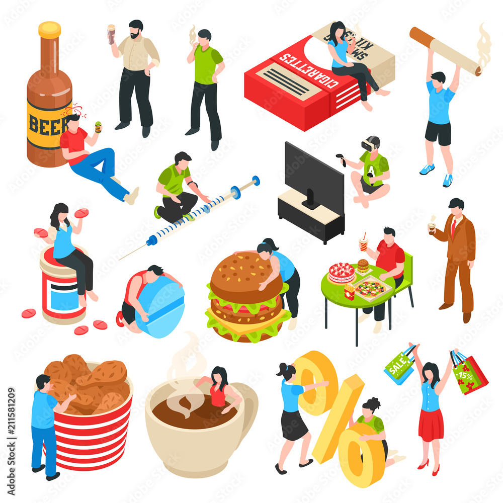 Bad Habits Isometric Icons Set Stock Vector | Adobe Stock