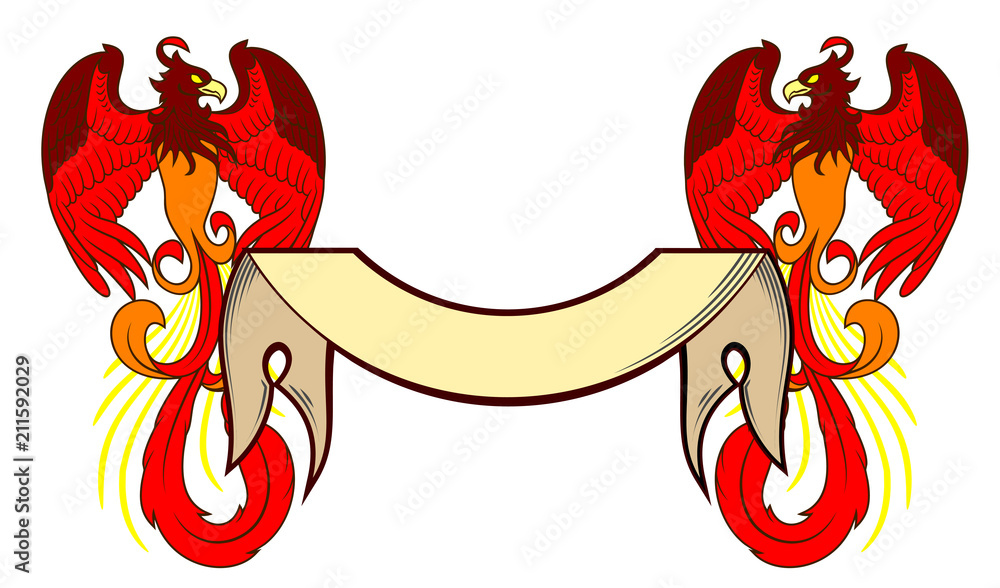 Phoenix rose from the flames and banner Stock Vector | Adobe Stock