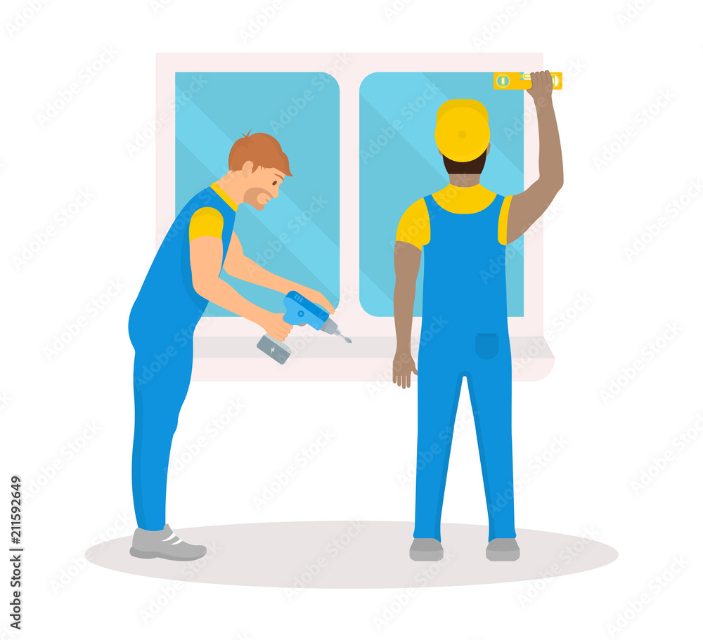 Vector Illustration of Install a Replacement Window. Stock Vector ...