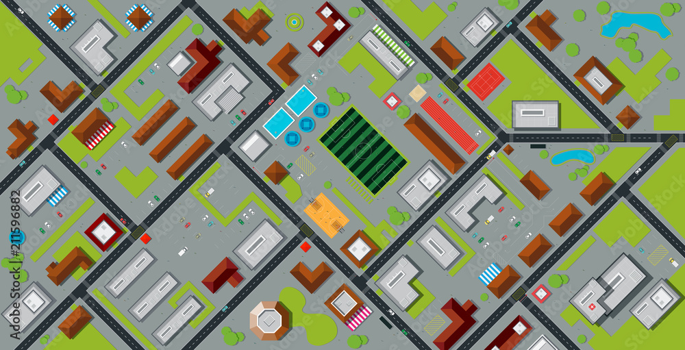 Top view city map with stadium and public Stock Vector | Adobe Stock