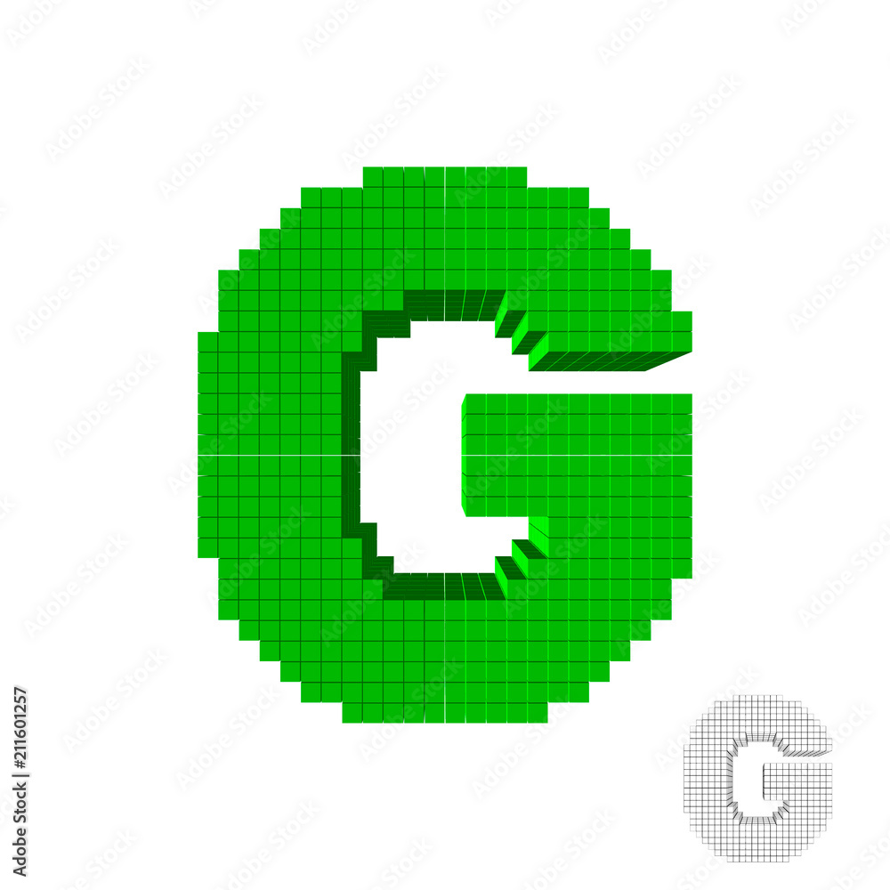 3d pixelated capital letter G. 3d Vector illustration. Front view ...