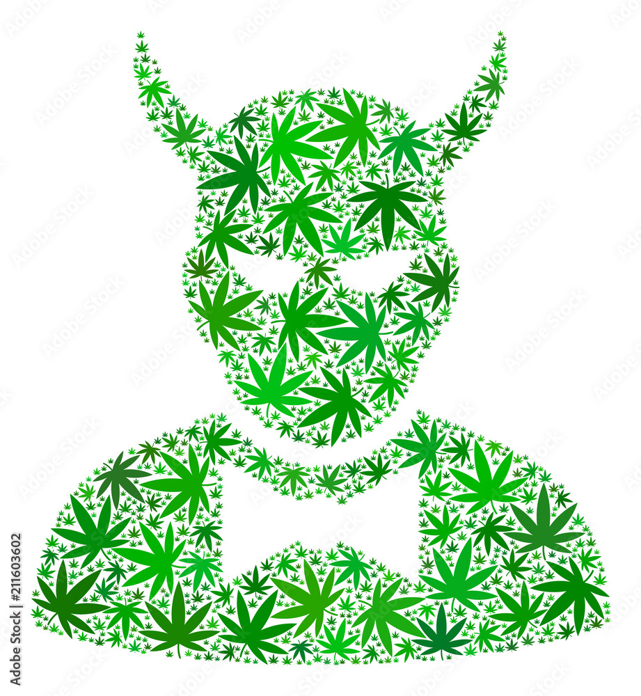 Devil Mosaic Of Weed Leaves In Variable Sizes And Green Tints Vector Flat Cannabis Leaves Are