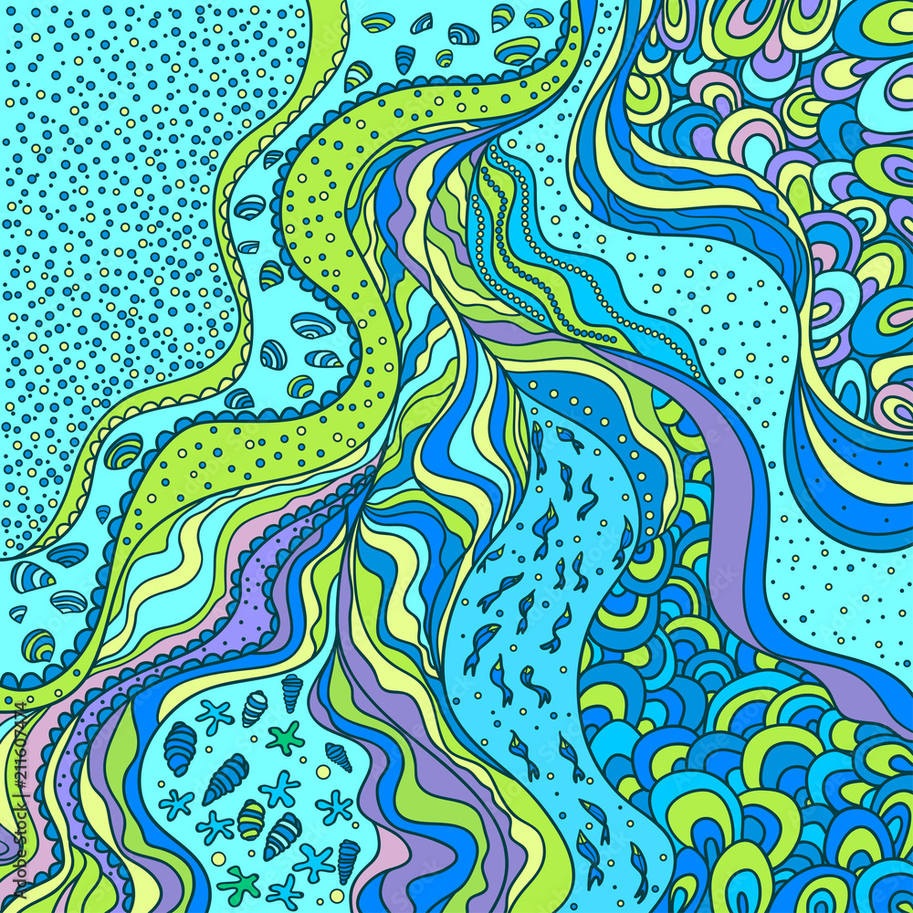 Sea pattern with lines and waves. Hand drawn texture. Dinamic nautical ...