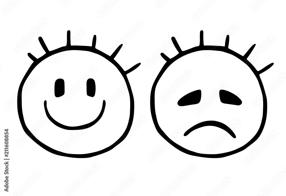 Line Sad and cheerful smiley, emoticons icons, Stylized smiling face ...