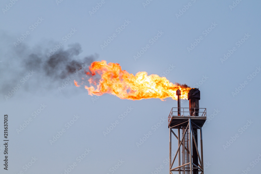 Fire on flare blow out in Offshore oil and Gas central processing ...