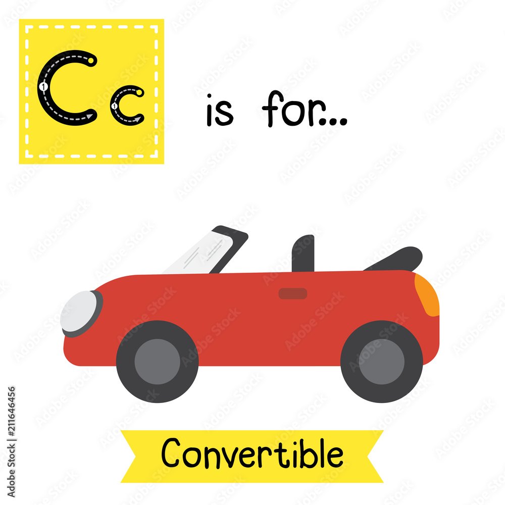 Letter C cute children colorful transportations ABC alphabet tracing ...