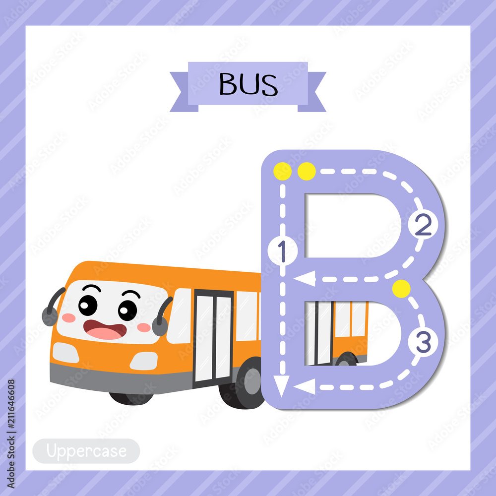 Letter B uppercase cute children colorful transportations ABC alphabet ...