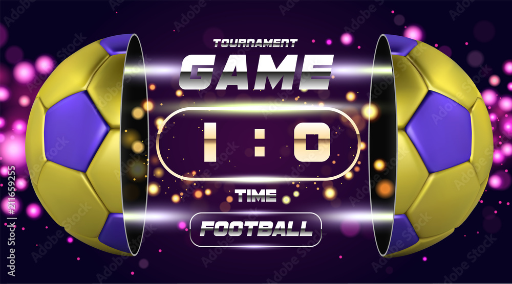Football banner, poster or flyer design with golden blue 3d Ball ...