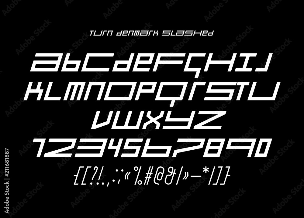 Square block geometric banner tape font, latin letters and numerals ...
